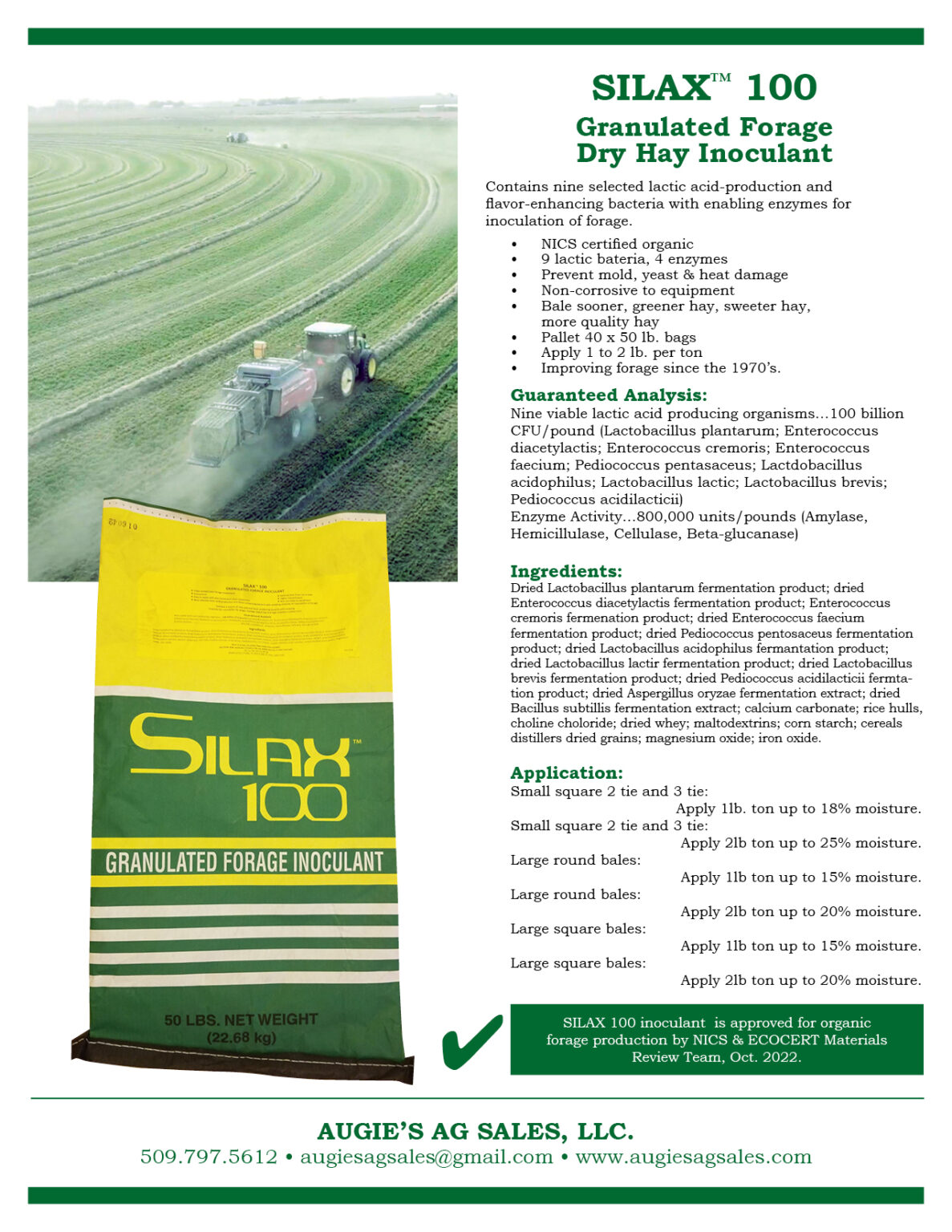 Silax 100® HayGranulated Dry Hay Inoculant | Augie's Ag Sales
